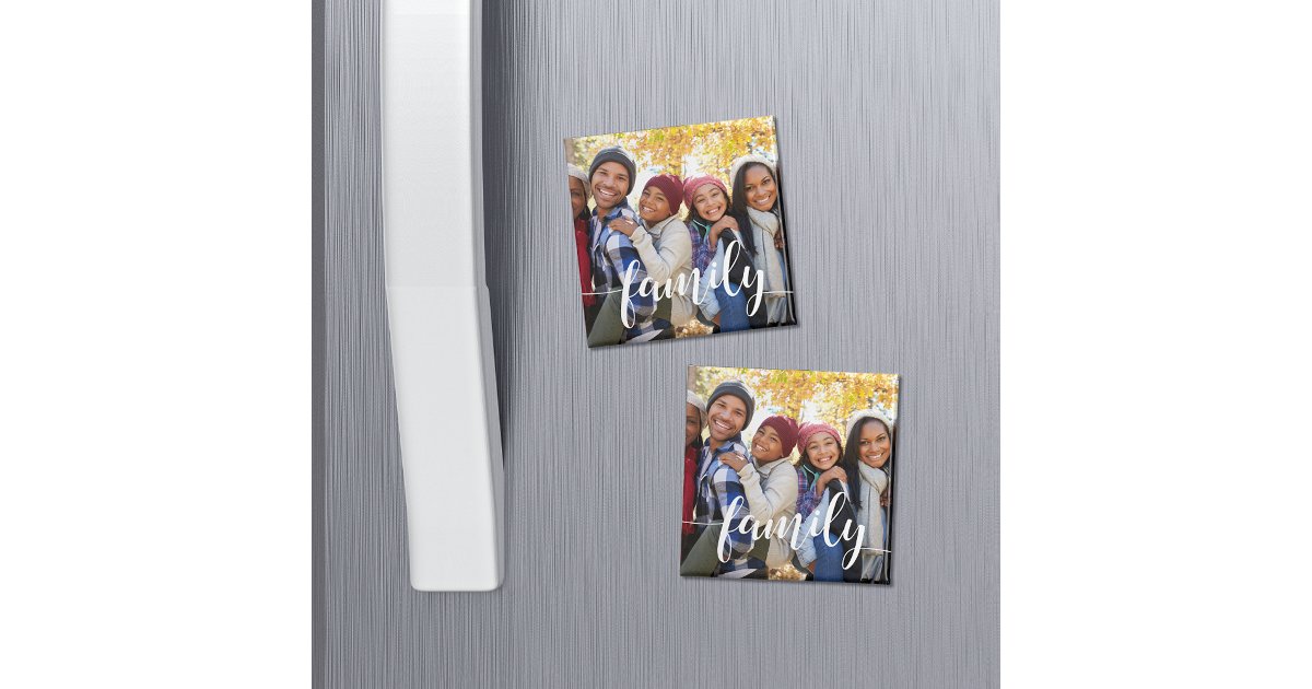 Family Script Overlay Photo Magnet | Zazzle