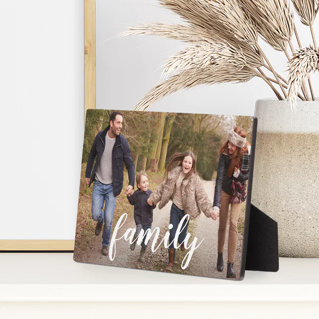 Family Script Overlay Photo Plaque | Zazzle