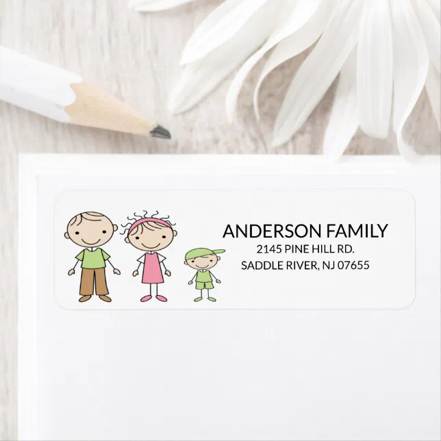 Family Stick People Return Address Labels | Zazzle