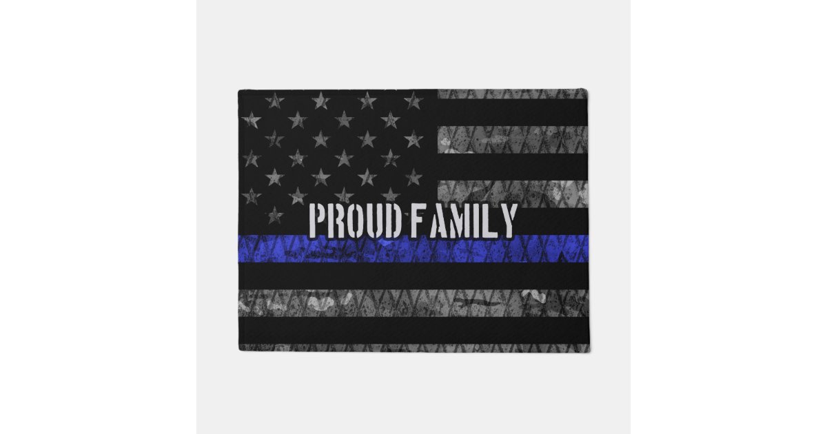 Family Thin Blue Line Distressed Flag Doormat | Zazzle