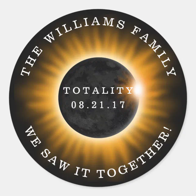 Family Totality Solar Eclipse Personalized Classic Round Sticker | Zazzle