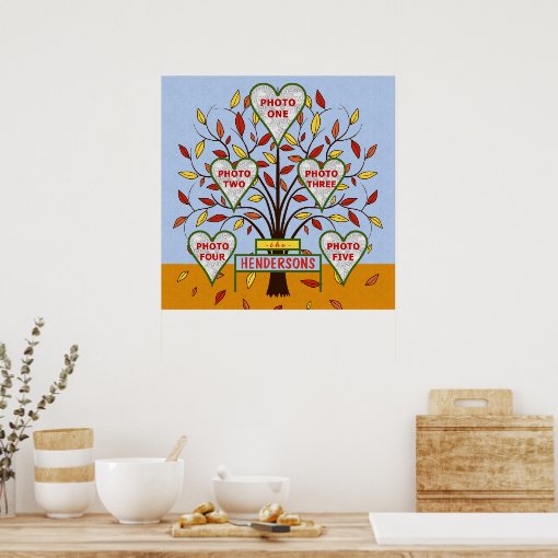 Family Tree Custom 5 Photo Collage Autumn Leaves Poster | Zazzle