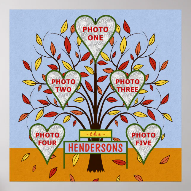 Family Tree Custom 5 Photo Collage Autumn Leaves Poster | Zazzle