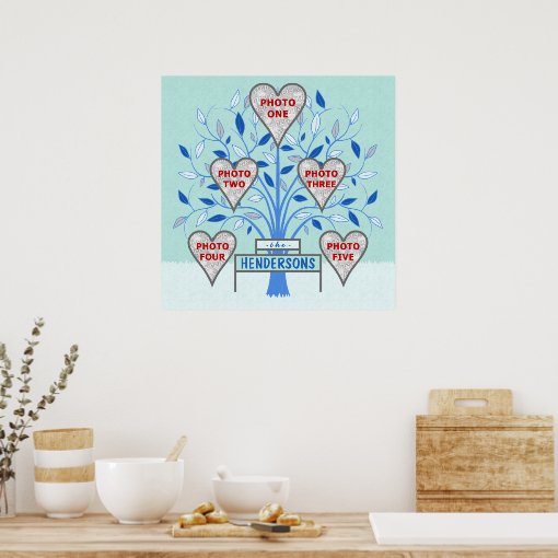 Family Tree Custom 5 Photo Collage Winter Frost Poster | Zazzle