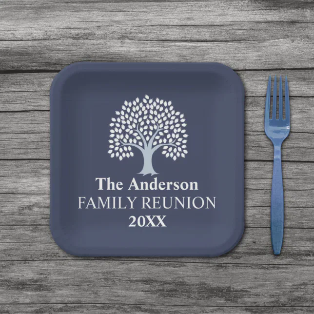 Family Tree Family Reunion Custom Name/Date Paper Plates | Zazzle