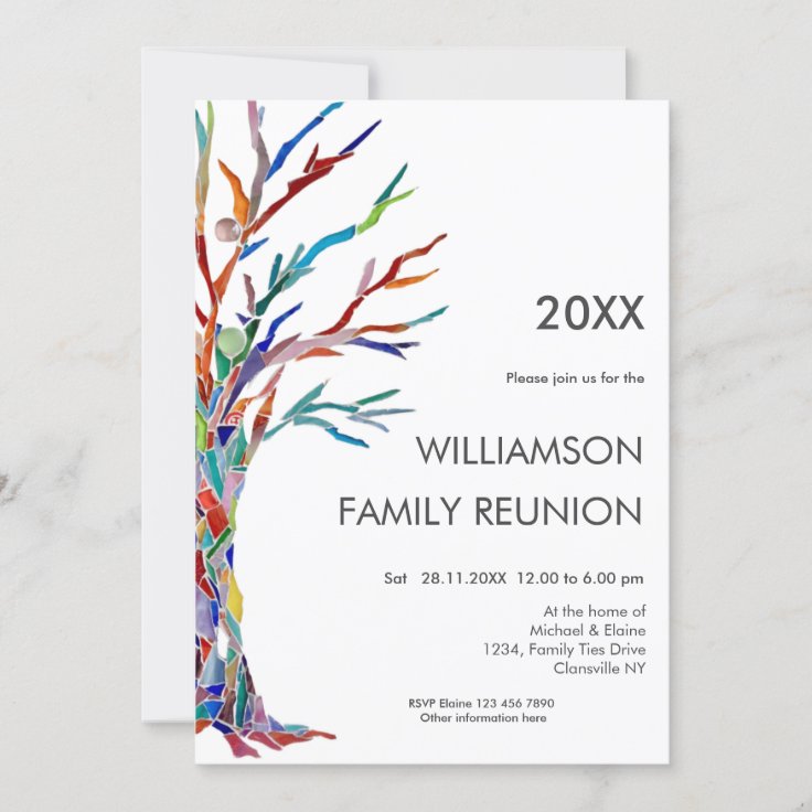 Family Tree Family Reunion Rainbow Family Tree Invitation | Zazzle