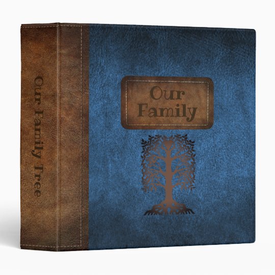 Family Tree Genealogy Faux Leather Blue 3 Ring Binder | Zazzle.com