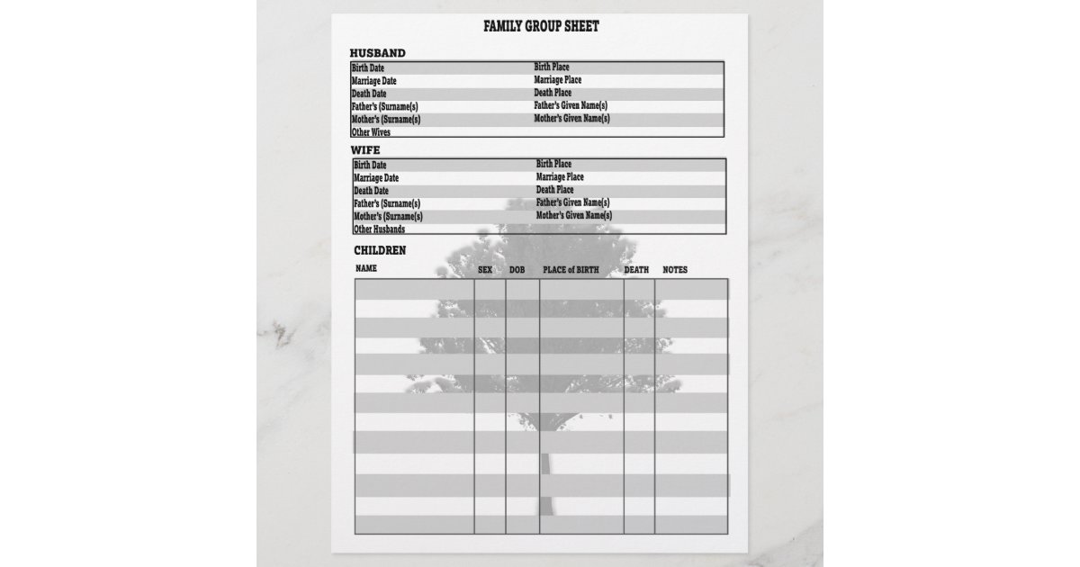 Family Tree Genealogy Group Sheet | Zazzle