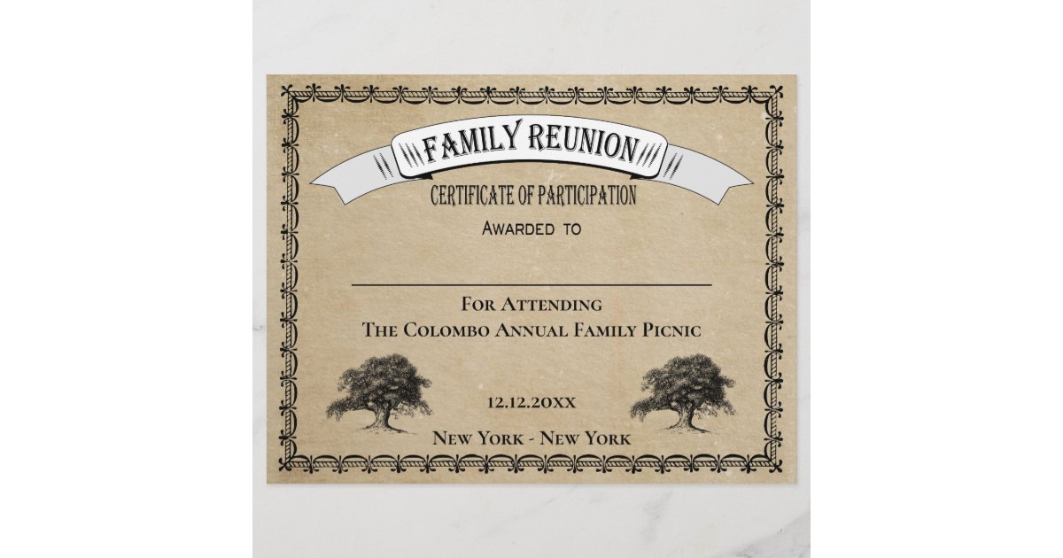 Family Tree Reunion Certificate of Participation | Zazzle