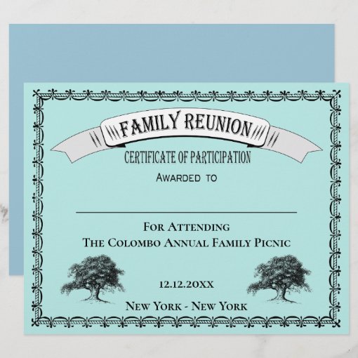 Family Tree Reunion Certificate of Participation | Zazzle