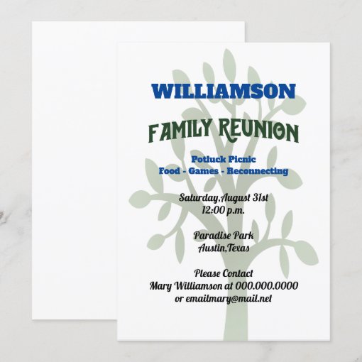 Family Tree Reunion Gathering Picnic Event Invitation | Zazzle