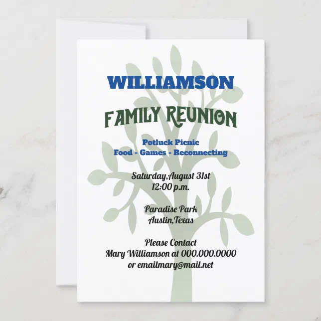 Family Tree Reunion Gathering Picnic Event Invitation | Zazzle