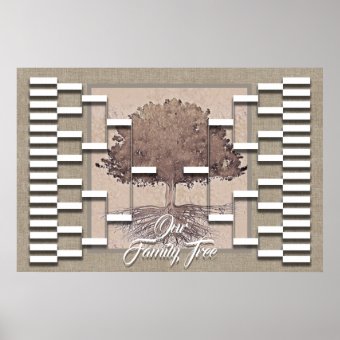 Family Tree Rustic Linen Look Poster | Zazzle
