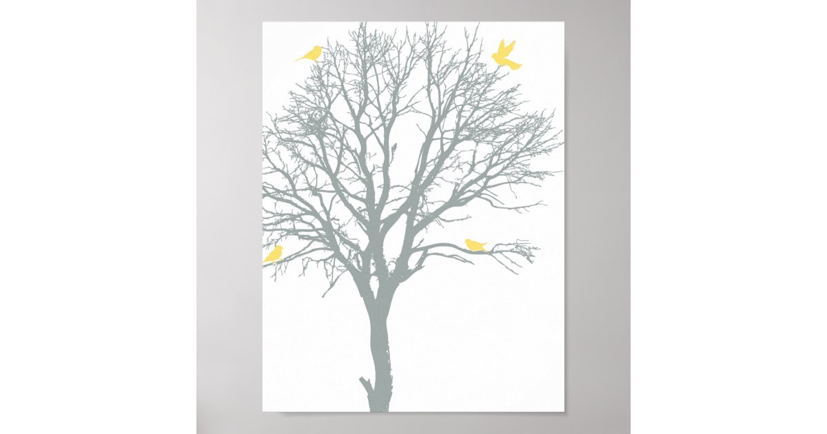 Family Tree with Yellow Birds Poster | Zazzle