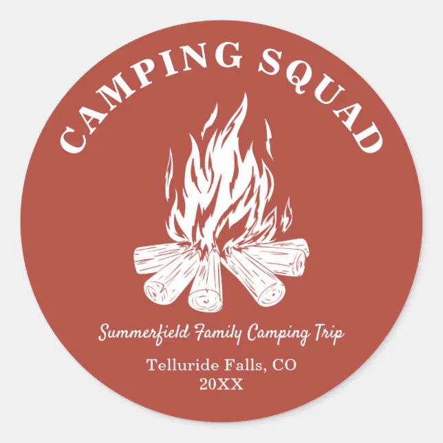 Family Vacation Campfire Camping Trip Tan Classic Round Sticker | Zazzle