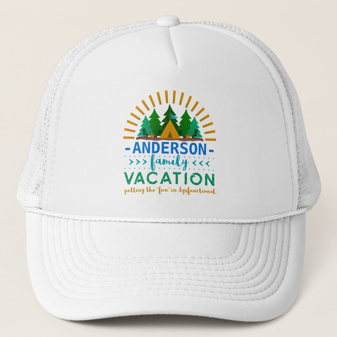 Family Vacation Funny Camping Trip | Custom Name Trucker Hat | Zazzle