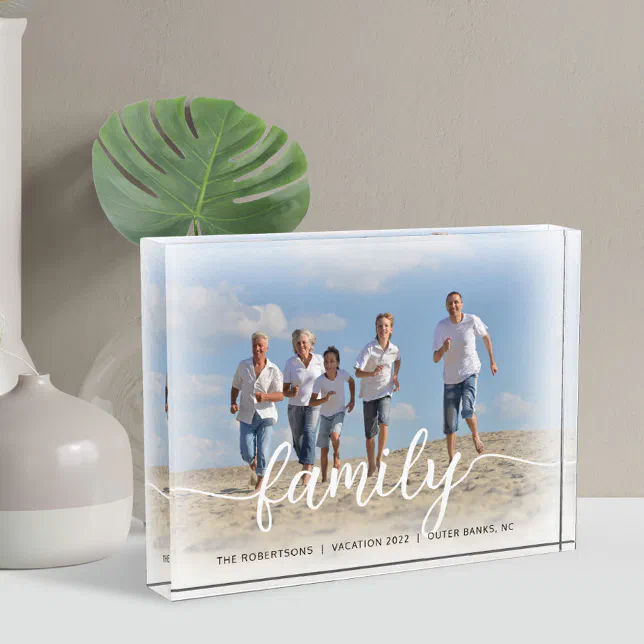 Family Vacation Memories Script Overlay Photo Block | Zazzle
