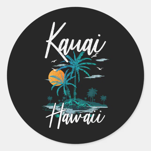Family Vacation Retro Sunset Hawaii Kauai Classic Round Sticker | Zazzle