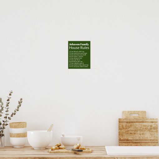 Family's House Rules Dark Green and White Template Poster | Zazzle