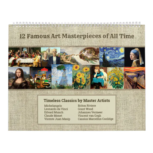 Famous Art Masterpieces of all Time Large Calendar | Zazzle