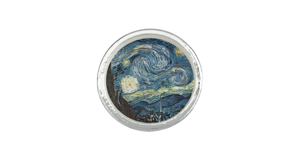 Famous art, Starry Night by Vincent van Gogh. Ring | Zazzle