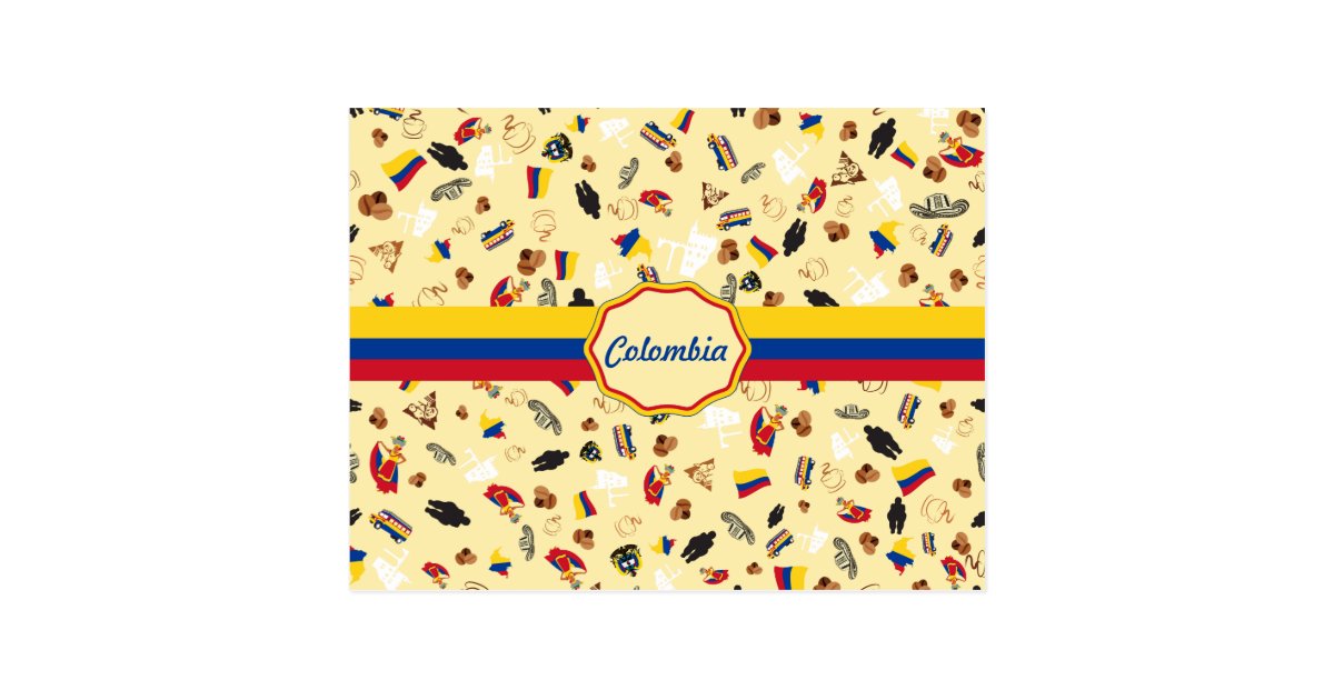 Famous Items of Colombia with flag Postcard | Zazzle.com