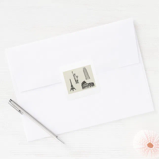 Famous Landmarks Illustration Square Sticker | Zazzle