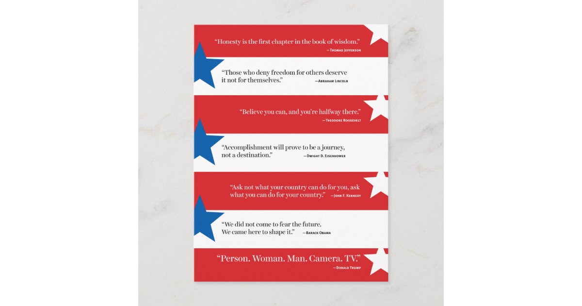 Famous Presidential Quotes + Person Woman Man ... Postcard | Zazzle