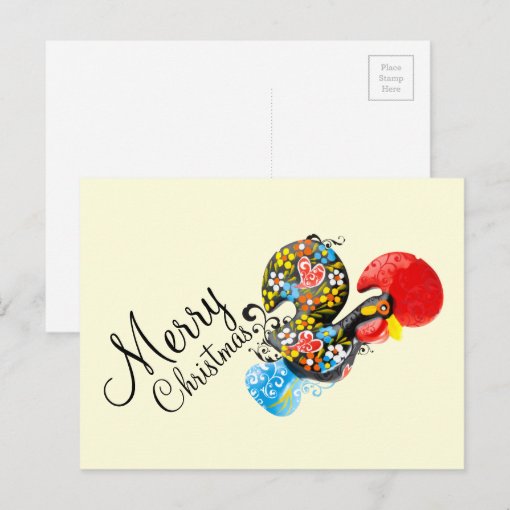 Famous Rooster Barcelos Floral 06 Merry Christmas Holiday Postcard | Zazzle