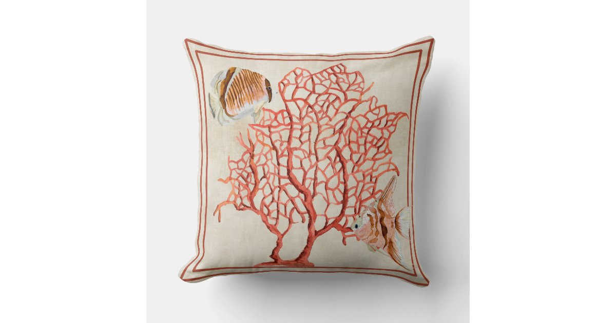 Fan Coral Ocean Beach Angel Tropical Fish Red Throw Pillow | Zazzle