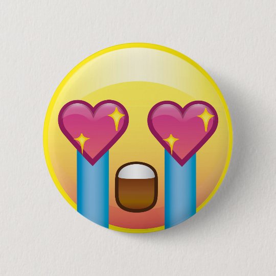Fan Girl Excited Sparkle Heart Eyes Crying Emoji Pinback Button ...