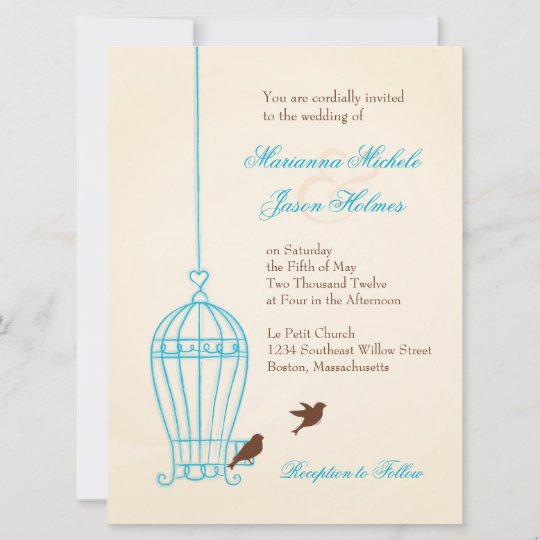 Fanciful Bird Cage Teal & Chocolate Wedding Invitation | Zazzle.com