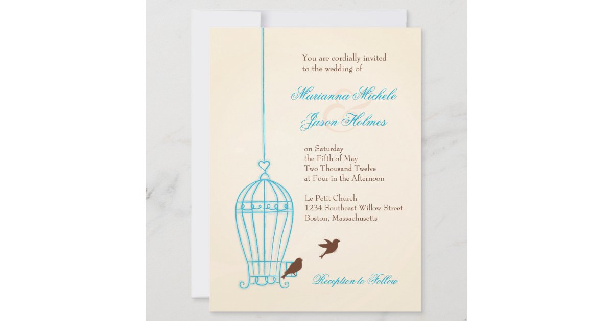 Fanciful Bird Cage Teal & Chocolate Wedding Invitation | Zazzle
