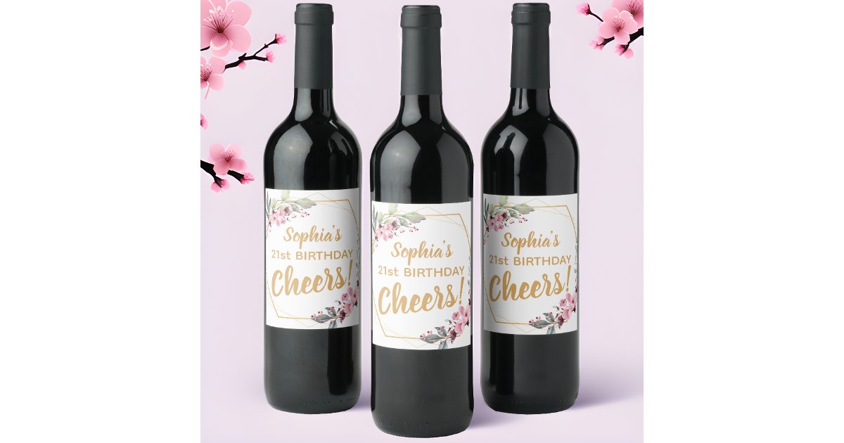 Fancy 21st Birthday Wine Labels - Cherry Blossom | Zazzle