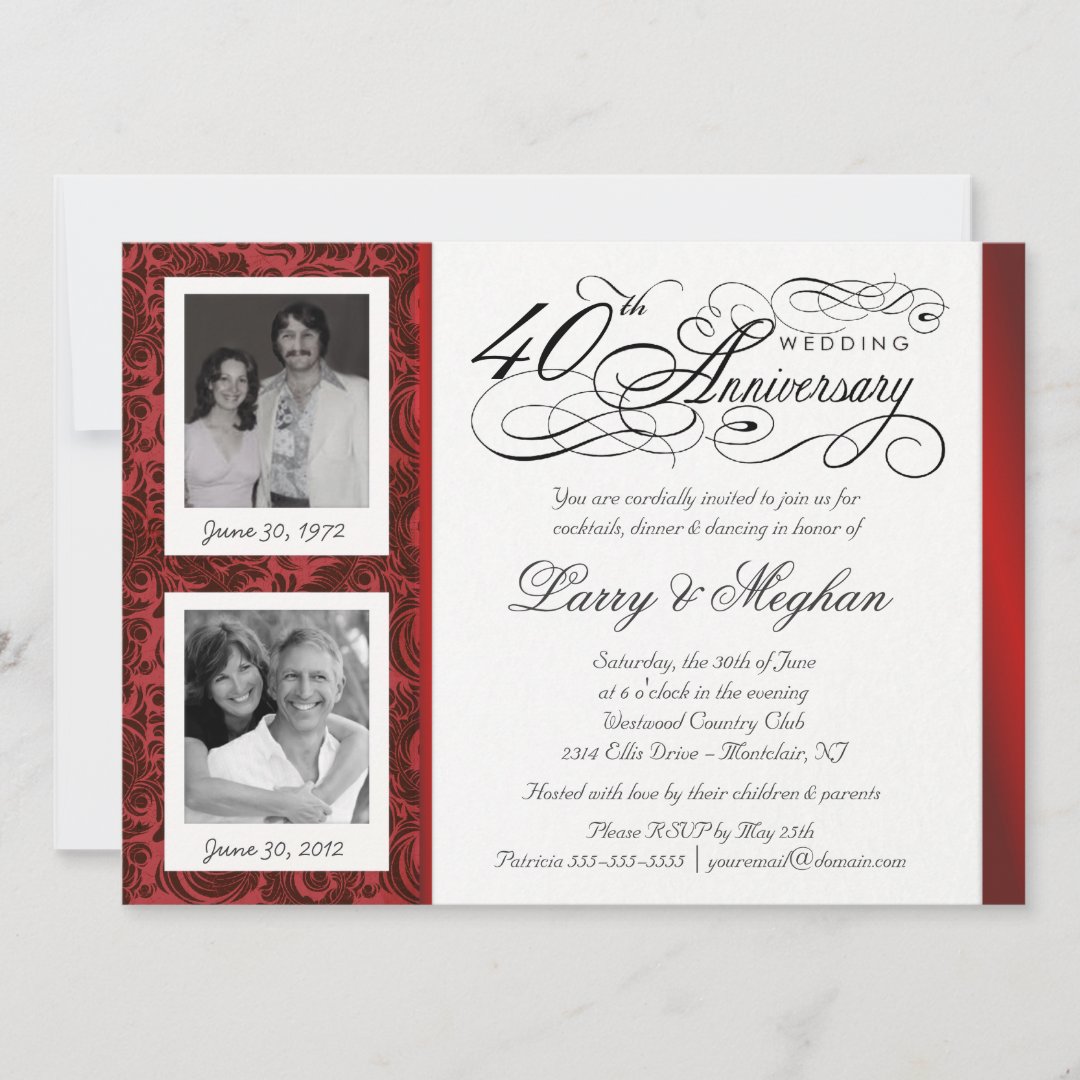 Fancy 40th Anniversary Invitations - Then & Now | Zazzle