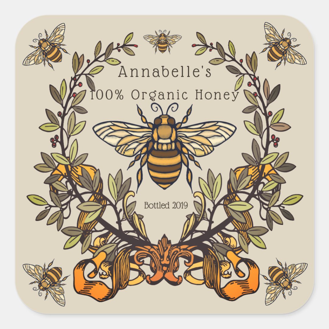 Fancy Bee Honey Label Personalize | Zazzle