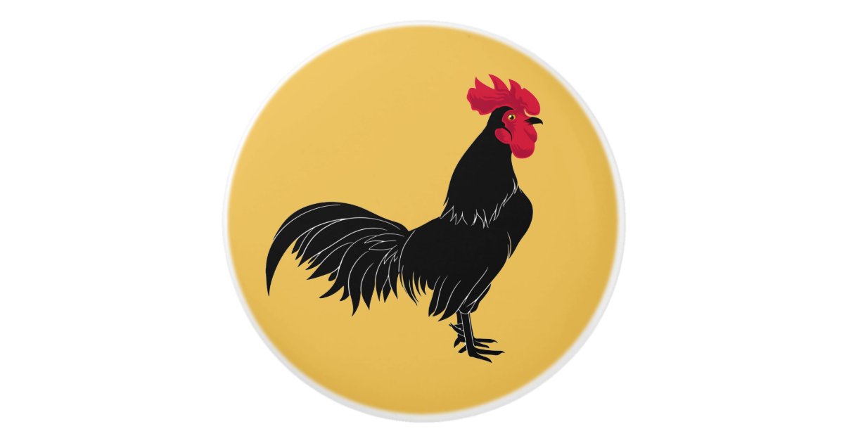 Fancy Black Rooster Ceramic Knob | Zazzle