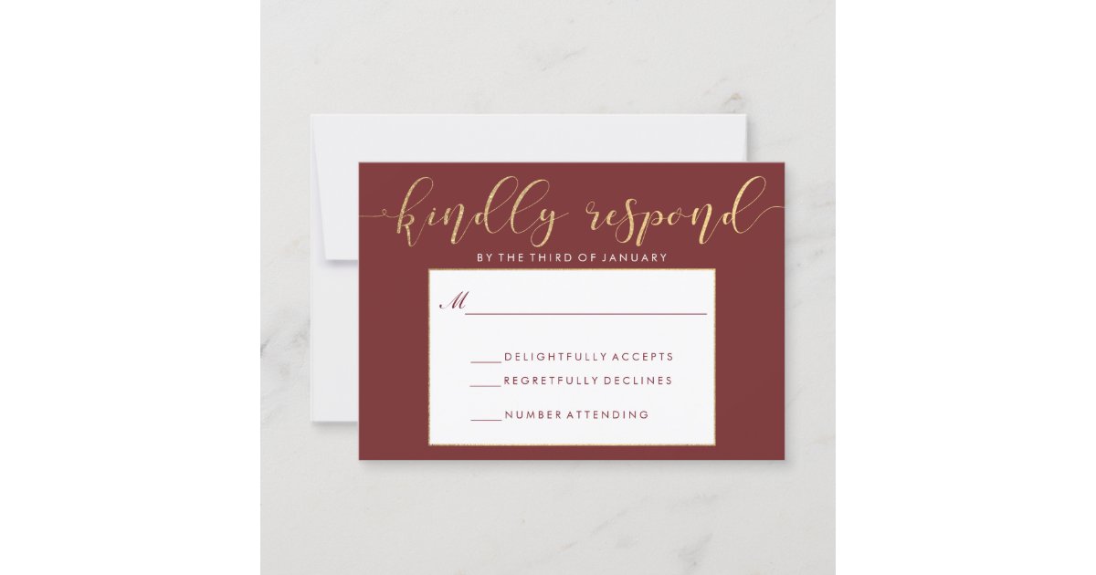 Fancy Burgundy & Gold RSVP Card | Zazzle