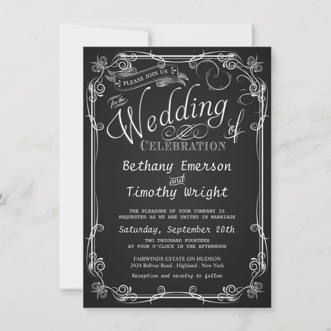 Fancy Chalkboard Wedding Invitations | Zazzle