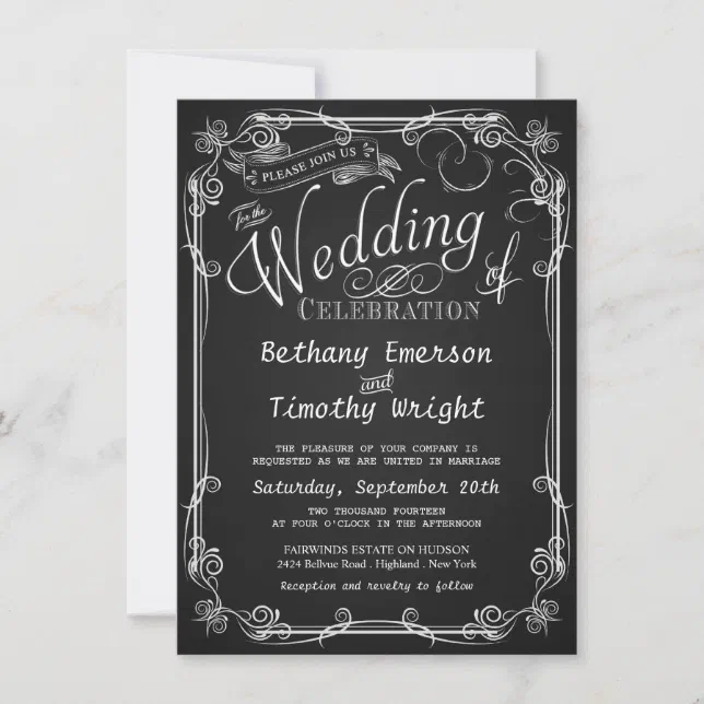 Fancy Chalkboard Wedding Invitations | Zazzle