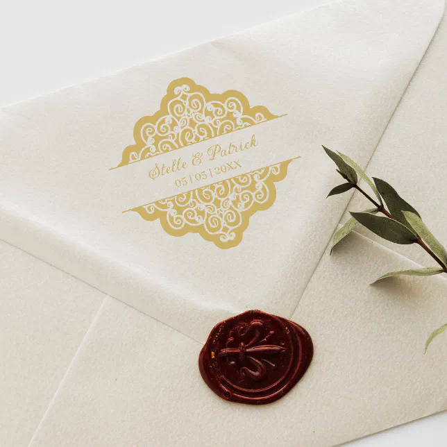 Fancy Classic Ornamental Diamond Shape Wedding Rubber Stamp | Zazzle