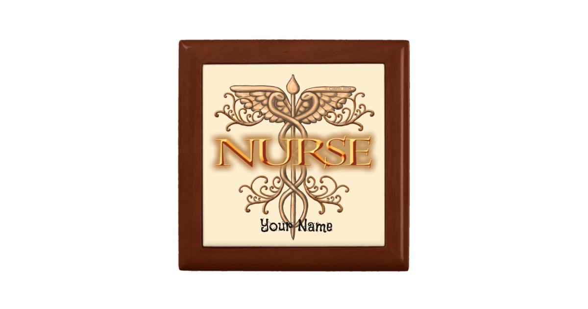 Fancy copper caduceus nurse gift box | Zazzle