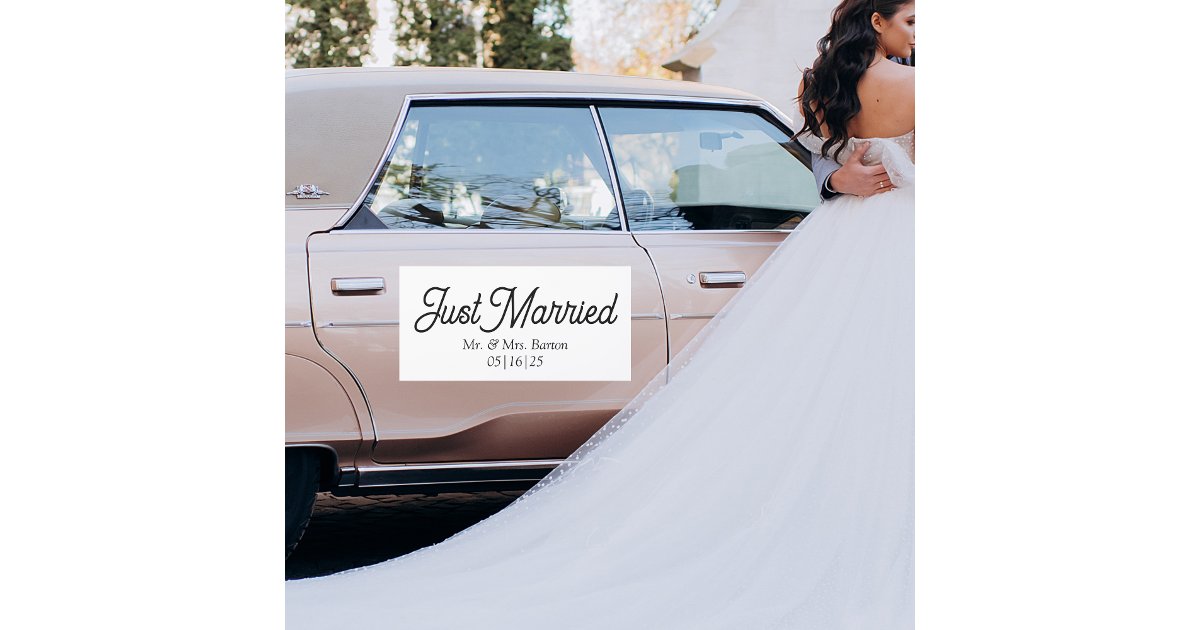 Fancy Cursive Just Married Sign | Zazzle