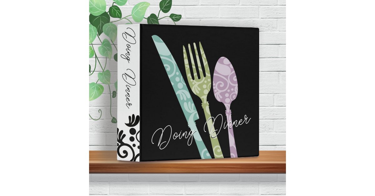 Fancy eating utensils personalized cookbook recipe binder | Zazzle