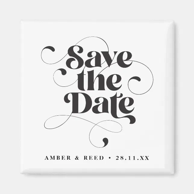 Fancy Elegant Script Font Save the Date Magnet | Zazzle
