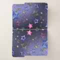 Fancy Elegant Shiny Blue Gold Pink Metallic Stars File Folder | Zazzle
