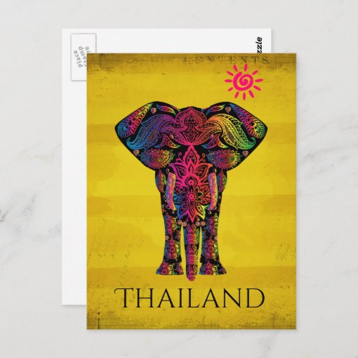 Fancy Elephant Design Bold Bright Color | Thailand Postcard | Zazzle