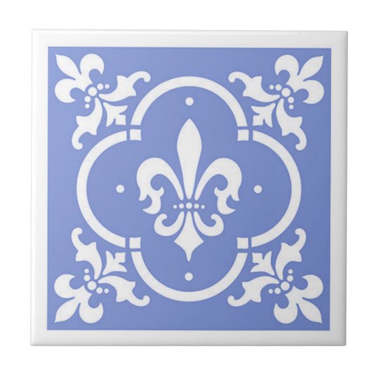 Fancy Fleur De Lis Blue Ceramic Tile | Zazzle