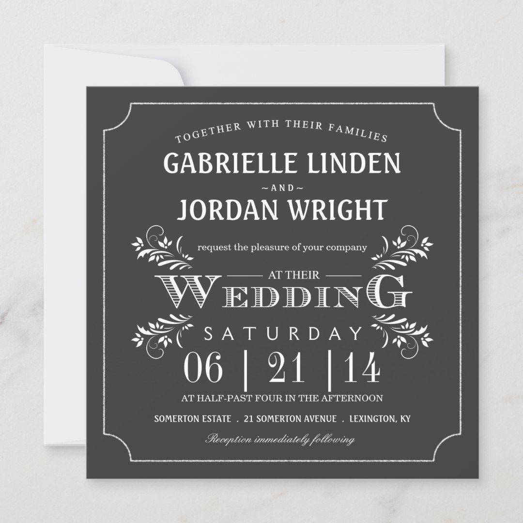 Fancy Floral Chalkboard Wedding Invitations | Zazzle