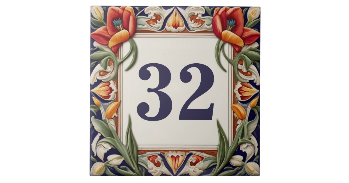 Fancy Floral Custom House Number Plate Sign Plaque Ceramic Tile | Zazzle